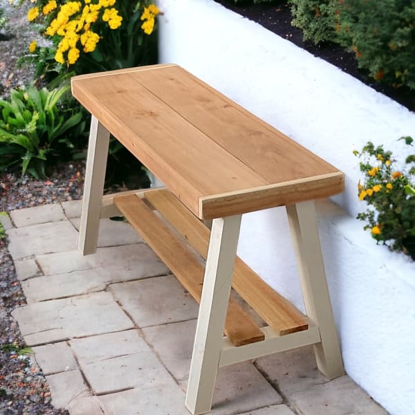 Rustic Olive Pine Wood Entryway Bench with Slatted Shelf - Bed Bath ...