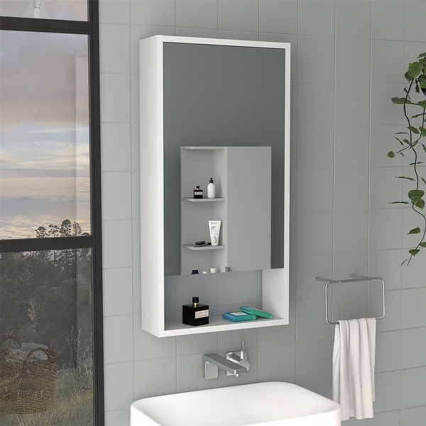 35.4 Tall Medicine Cabinet with Mirrored Door 3 Tier Wooden Over the Toilet Storage Cabinet for Bathroom On Sale Bed Bath Beyond 39157527