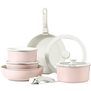 Kitchen Nonstick Cookware Set with Removable Handles, 11-Piece Pink ...