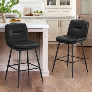 LUE BONA Double-Layer Faux Leather Upholstered Bar Stools Metal Frame ...