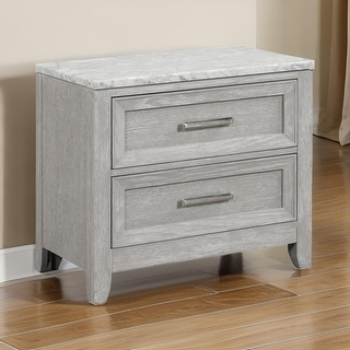 Ion 30 Inch Nightstand, 2 Drawers, White Marble Top, Farmhouse Gray ...
