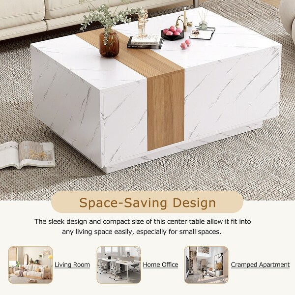 Space Saving Design Rectangular Center Table with 2 Storage Drawers White