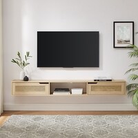 Middlebrook Scandi 70-inch Faux Rattan-Door Floating TV Stand - On Sale ...