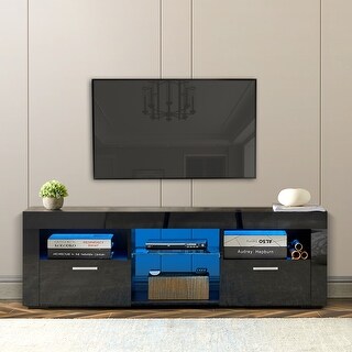Modern TV Stand with RGB LED Backlight and Large Storage Drawer - Bed ...