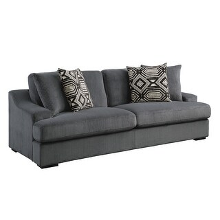 Fino 94 Inch Sofa, Gray Microfiber, 4 Pillows, Espresso Brown Solid ...