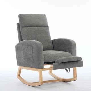 Simple Rocking Chair Dark Gray Side Chair with Wood Legs, Lounge Chair ...