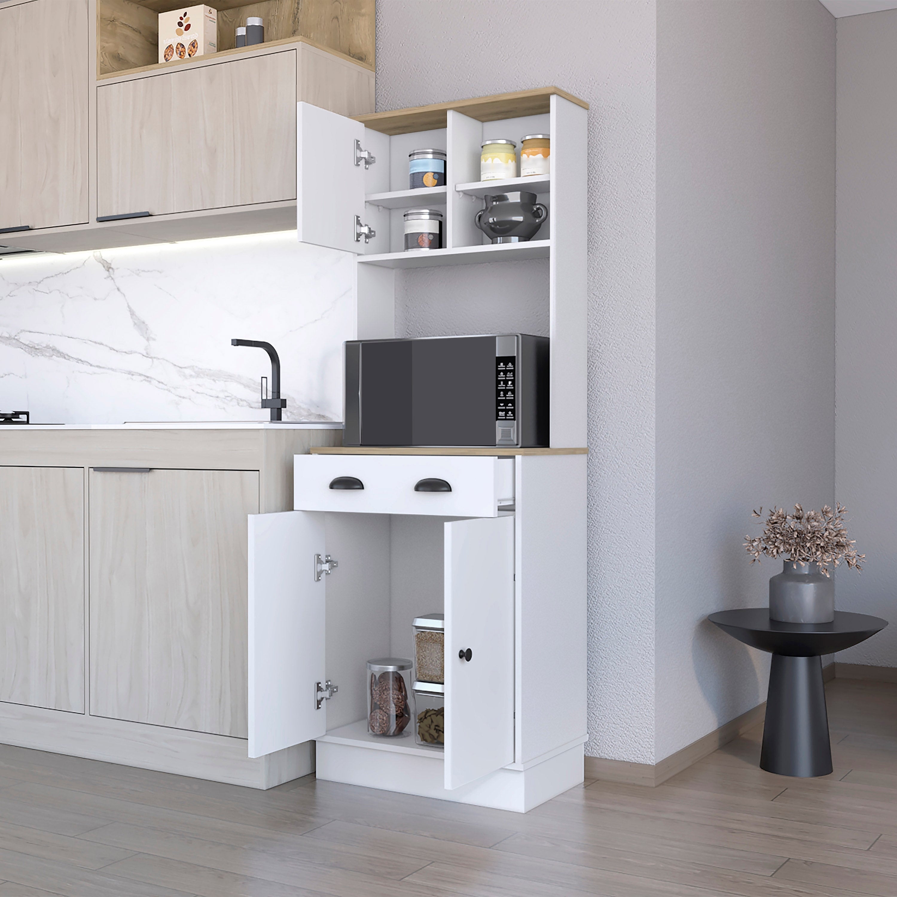 Global Pronex 2 Door Cabinet Microwave Kitchen Pantry White