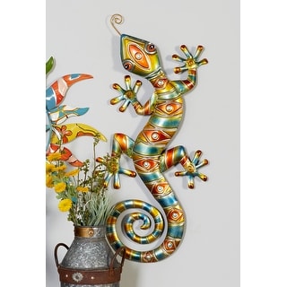 Multi Colored Metal Indoor Outdoor Lizard Wall Decor - 14 x 30 x 2 - On ...