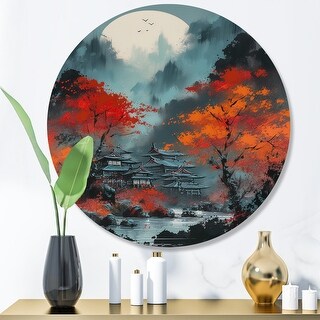 Designart "Moonset And Japonese Maple Tree IV" Japon Landscape Metal ...