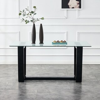 Large Modern Minimalist Rectangular Glass Dining Table - Bed Bath ...