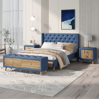 Bedroom Sets Full Size Platform Bed with Two Nightstands and Bench ...