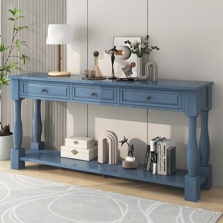 Mediterranean 63" Pine Console Table with Drawers and Shelf - Bed Bath ...