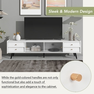 Slanted Drawers Media Console with Silver Metal Legs for TVs Up to 70 ...