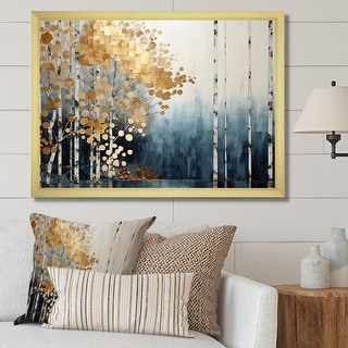 Designart "Minimalism Blue And Gold Forest " Forest Framed Canvas Art ...