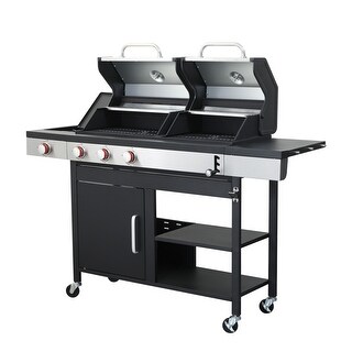 Outdoor 3-Burner Propane Gas BBQ Grill with Side Burner and Enameled ...