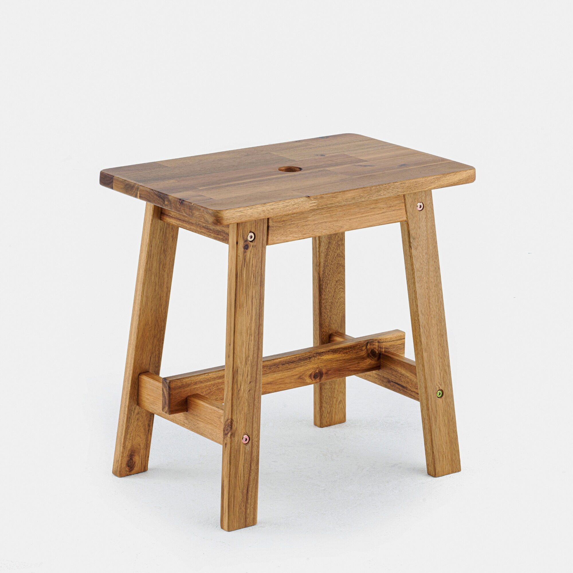Rectangular Acacia Wood Stool for Living Room Bathroom 17.7 D x 11.4 W x 17.5 H