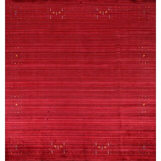Striped Red Gabbeh Square Area Rug Handmade Silk Carpet - 9'8" x 9'7 ...