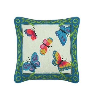14" x 14" Butterflies Needlepoint Pillow - Green - Bed Bath & Beyond ...