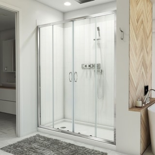 DreamLine Visions 30 in. D x 60 in. W x 78 3/4 in. H Sliding Shower Door, Base, and White Wall ...