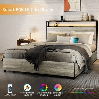 Metal Structure Bedframe Platform Storage Bed, Queen Size - Bed Bath ...