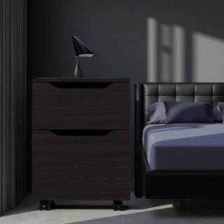 16.5"L Compact Wenge Wood Modern Nightstand, 1 Door Cabinet & Open ...