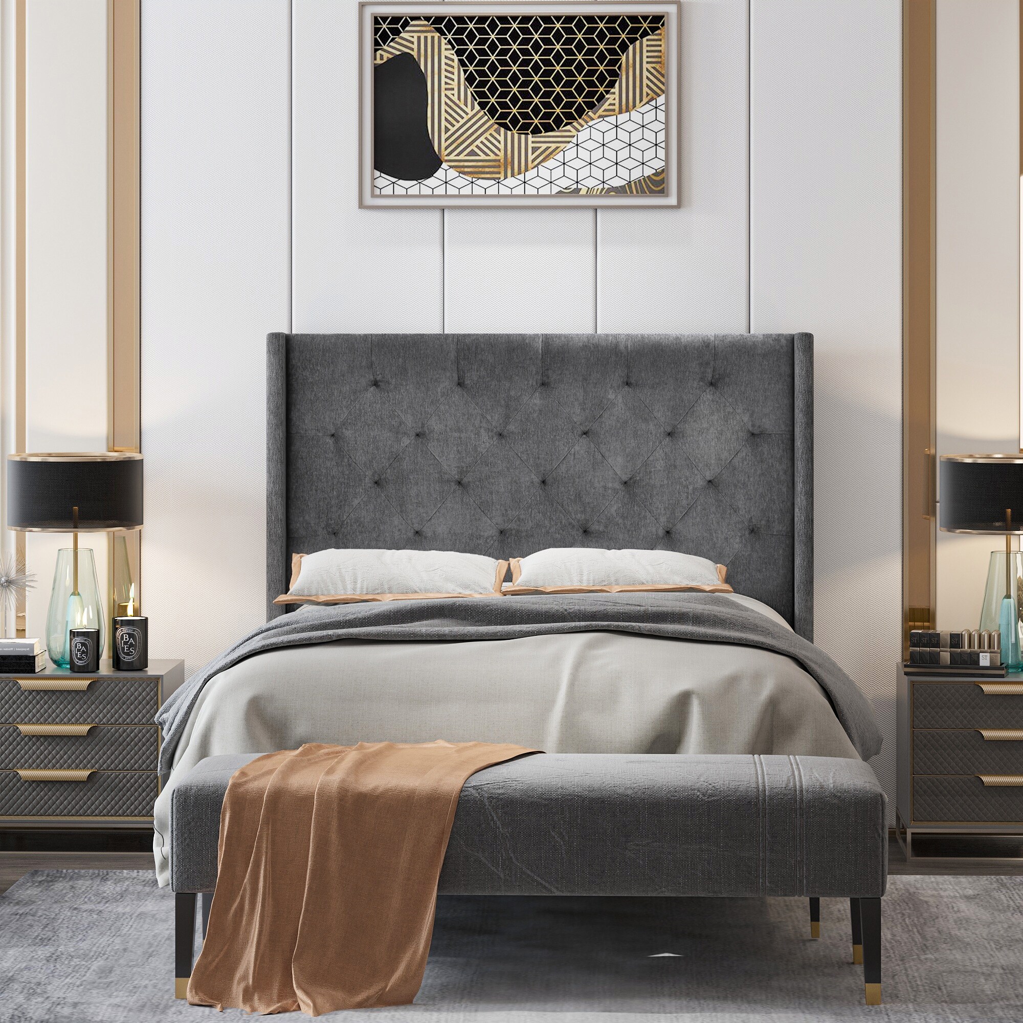 Candice Button Chenille Wingback Upholstered Queen Headboard Bed Bath Beyond 37551748