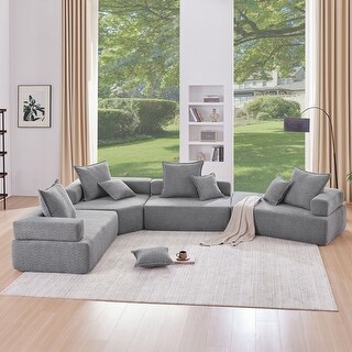 Irregular-shaped 4pc Sectional Sofa Set, Modular Sleeper Sofa Bed, Grey ...