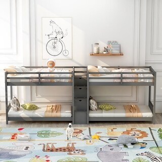Twin over Twin Double Parallel Bunk Beds with Storage Staircase - Bed ...