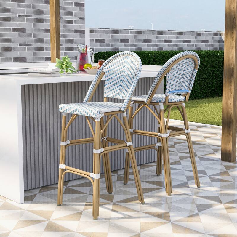 Ariel French Natural Tone 30-inch PE Wicker Patio Bar Chairs (Set of 2 ...