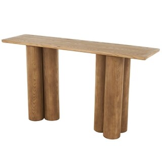 Wood Handmade Rectangular Console Table with Pillar Legs - Brown ...