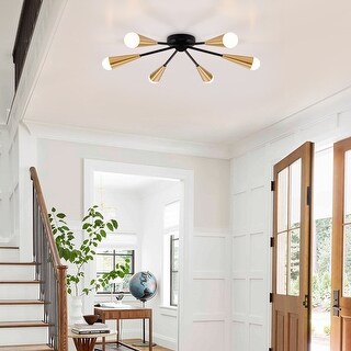 6-Light Modern Linear Sputnik Branch Semi-Flush Mount Light for Dining ...