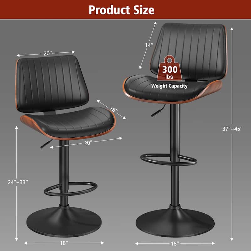 Swivel Adjustable Height Counter Stools, Bar Stools with Backs - 20" W ...