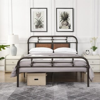 Metal bed frame with headboard soft padding, high-quality - Bed Bath ...