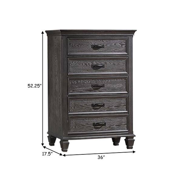 Eli 52 Inch Tall Dresser Chest, 5 Drawers, Bar Handles, Weathered Brown ...