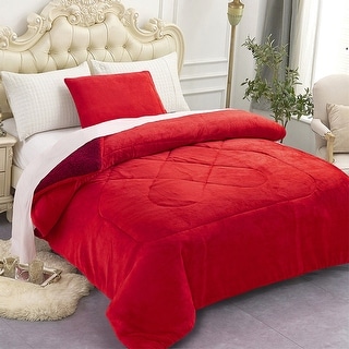 Kids Comforter Sherpa Set Twin Size with Pillow Sham Solid Red - Bed ...
