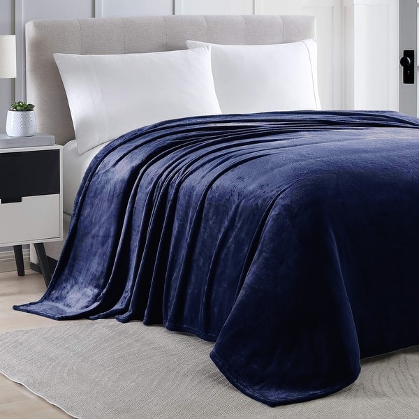Navy Blue Extra Soft Cozy Microfiber Solid Color Throw Picnic Sofa Bed ...