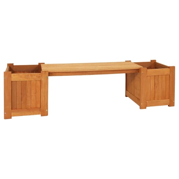 Sunnydaze Meranti Wood Outdoor Planter Box Bench with Teak Oil Finish ...