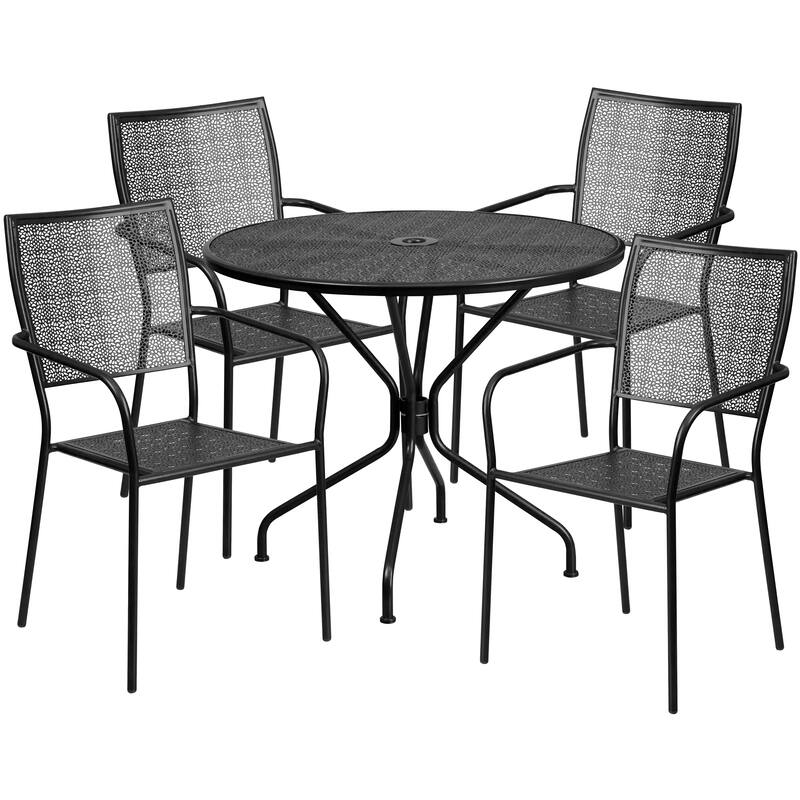 Steel 5-piece 35.25-inch Round Indoor-Outdoor Dining Set - Overstock ...