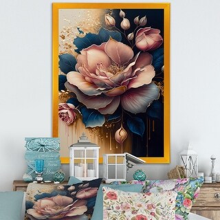 Designart "Decadent Pink And Blue Roses III" Floral & Botanical Framed ...