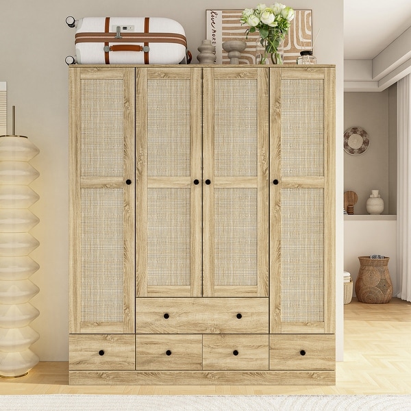 Rattan Accented Wardrobe Spacious Clothing Organizer with Style On Sale Bed Bath Beyond 39982971