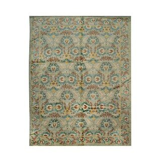 Green Handwoven Wool Transitional Rug 10' x 14' - Hand Knotted Spun ...