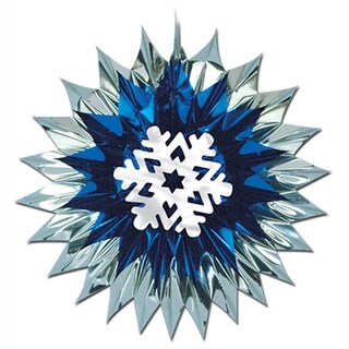 Club Pack of 12 Silver, Blue and White Snowflake Fan-Burst Metallic ...