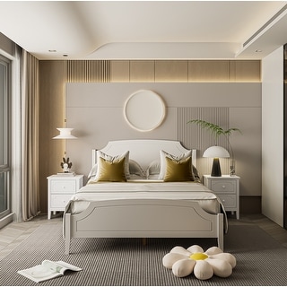 White Contemporary Roman Style Solid Wood Bed - Bed Bath & Beyond ...