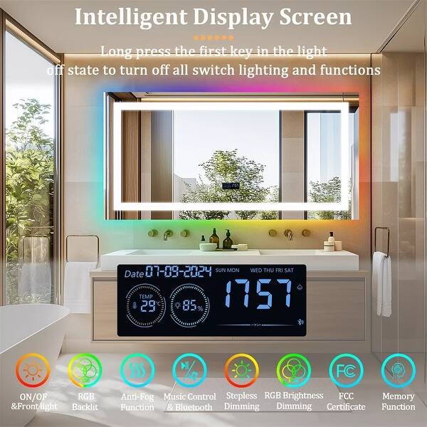 Smart Bluetooth Bathroom Mirror with LED Lights RGB Backlit Anti-Fog ...