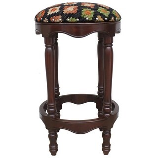 Vintage Kilim Wood Bar Stool Mitzi Charcoal Rust - 18"x18"x32" - Bed ...
