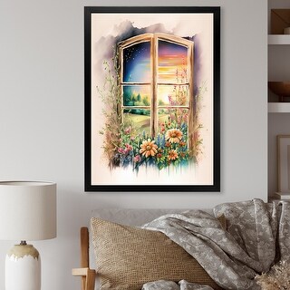 Designart "Summer Sunset Floral Window Iii" Farm Windows Framed Wall ...