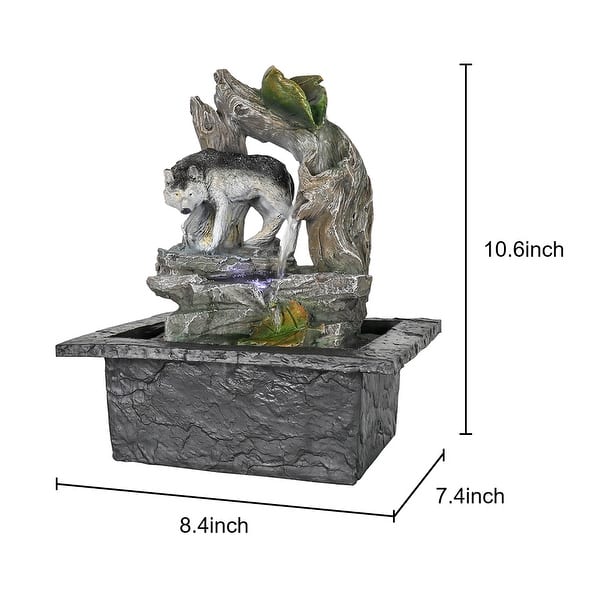 Cascading Tabletop Water Fountain w/LED Lights Wolf Statue Waterfall ...