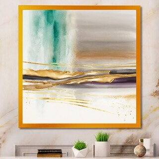 Designart "Golden Morning Glory IV" Abstract Liquid Ink Framed Art ...