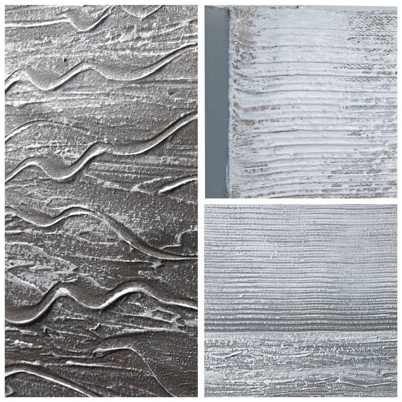 Silver Light Textured Metallic Hand Painted Canvas Wall Art Set of 2 ...