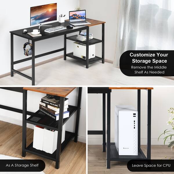 Industrial Computer Desk Writing Workstation with Removable Shelves ...